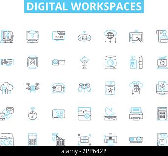 Digital workspaces vector line icons set. Digital, Workspaces, Virtual ...