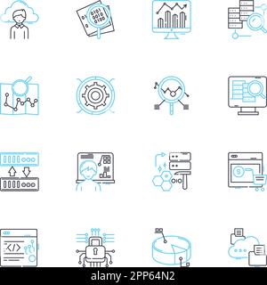 Vast data insights linear icons set. Analytics, Big data, Business ...