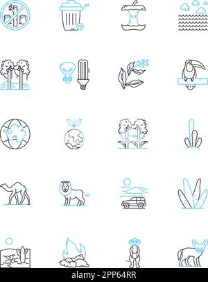 Biodiversity linear icons set. Ecosystems, Species, Habitat, Endangered ...
