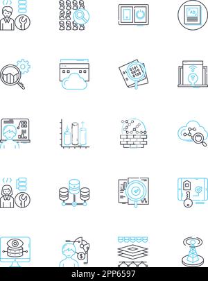Record maintenance linear icons set. Preservation, Archiving, Filing, Organization, Updating ...
