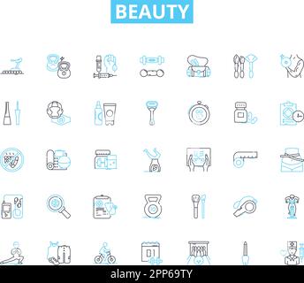 Beauty linear icons set. Radiant, Glamorous, Flawless, Stunning ...