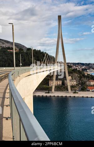The Franjo Tuđman Bridge is a cable-stayed bridge carrying the D8 state ...