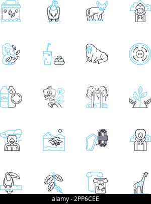 Environmental degradation linear icons set. Pollution, Deforestation ...