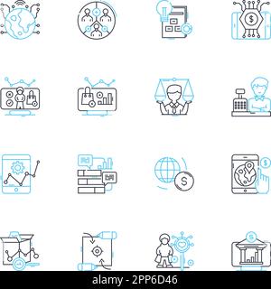 Market assessment linear icons set. Competition, Demand, Trends ...