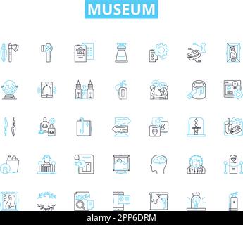 Museum linear icons set. Artifacts, Exhibits, Gallery, Archaeology ...