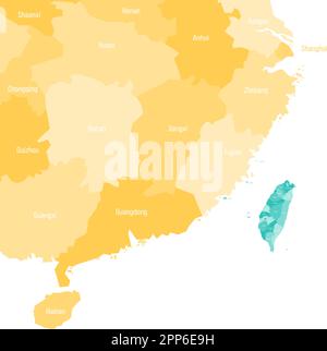Political map of Taiwan and China focused on Taiwan and the nearest ...