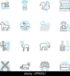 Sustainable ranch linear icons set. Grazing, Pasture, Conservation ...
