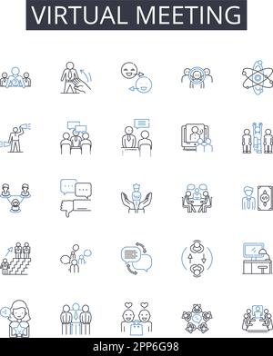 Tele-meeting line icons collection. Conference, Virtual, Connection ...