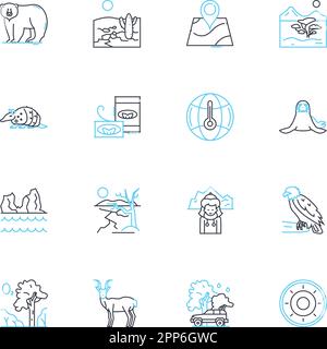 Wilderness linear icons set. Solitude, Nature, Adventure, Serenity ...