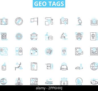 Geo tags linear icons set. Latitude, Longitude, Coordinates, Location ...