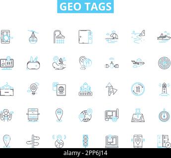 Geo tags linear icons set. Latitude, Longitude, Coordinates, Location ...