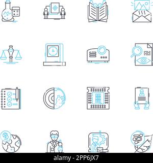 Technology literacy linear icons set. Digital, Cybersecurity, Coding ...