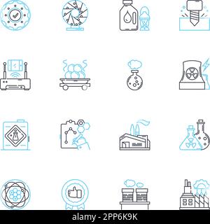 Chemical processing linear icons set. Synthesis, Reactor, Distillation ...
