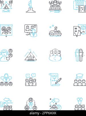 Employee engagement linear icons set. Motivation, Connection ...