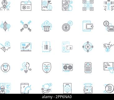 Cybersecurity measures linear icons set. Encryption, Firewall, Antivirus, Authentication ...
