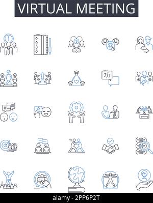 Tele-meeting line icons collection. Conference, Virtual, Connection ...