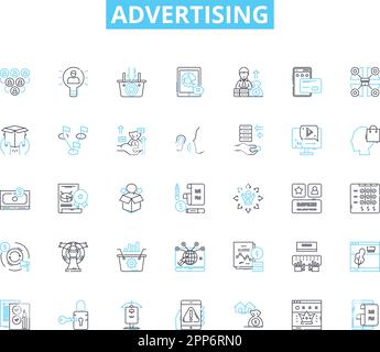 Advertising linear icons set. Promote, Branding, Campaigns, Media ...