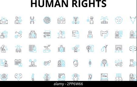 Human rights linear icons set. Equality, Dignity, Justice, Liberty ...