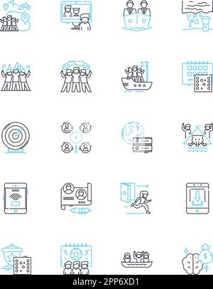 Synchronized effort linear icons set. Synergy, Collaboration ...