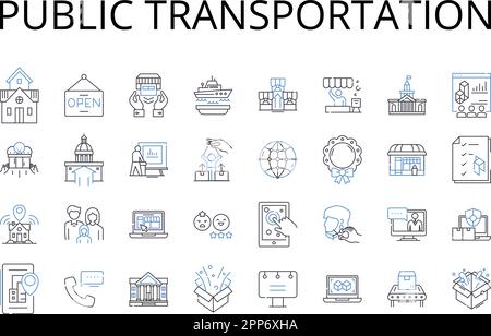 Transit hub line icons collection. Transportation, Interchange, Commute ...