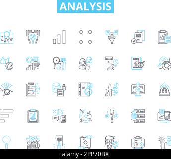 Scrutiny linear icons set. Examination, Analysis, Inspection, Oversight ...