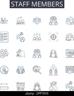 Staff members line icons collection. Strategy, Analysis, Budget ...