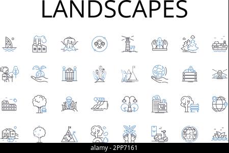 Landscapes line icons collection. Mountainscapes, Waterscapes ...