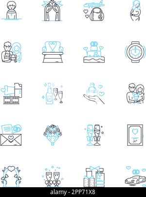 Marriage linear icons set. Bonded, Commitment, Unity, Together ...