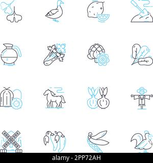 Orchard linear icons set. Apples, Blossoms, Harvest, Trees, Fruits ...