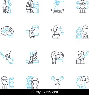 Cognitive science linear icons set. Perception, Cognition, Neuroscience, Attention, Memory ...