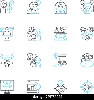 Corporate huddle linear icons set. Collaboration, Synergy ...