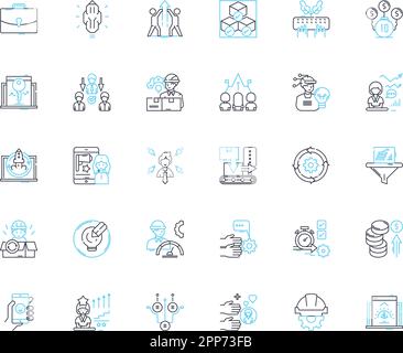 Business operations linear icons set. Efficiency, Optimization, Streamlining, Automation ...
