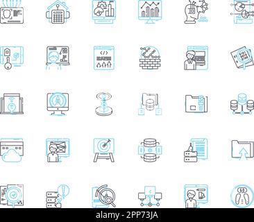 Recordkeeping methods linear icons set. Digitization, Organization, Classification, Filing ...