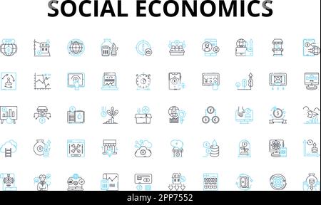 Social Economics linear icons set. Inequality, Welfare, Capitalism ...