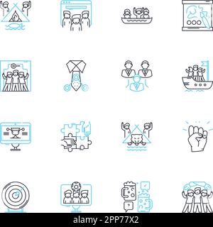 Colony linear icons set. Settlement, Community, Outpost, Migration ...