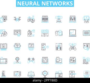 Neural networks linear icons set. Perceptron, Backpropagation, Deep learning, Artificial ...