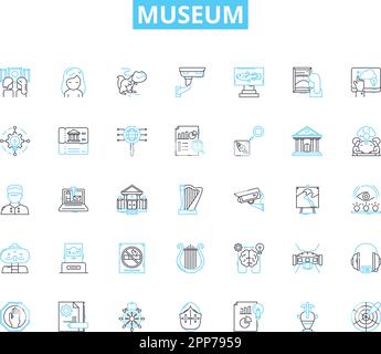 Museum linear icons set. Artifacts, Exhibits, Gallery, Archaeology ...