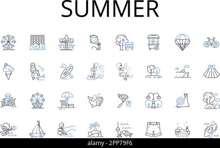 Scorching days line icons collection. Heatwave, Sultry, Sweaty ...