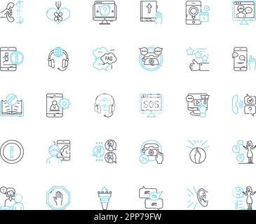 Assist facilitate linear icons set. Help, Support, Aid, Simplify ...