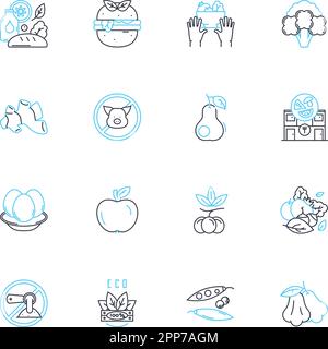 Meatless meals linear icons set. Vegetarian, Vegan, Plant-based, Meat ...