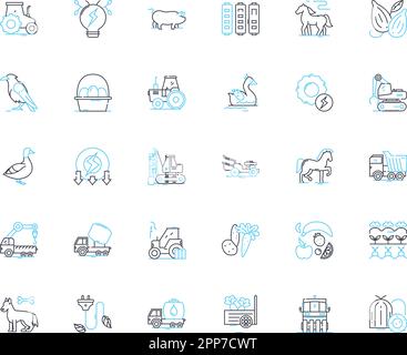 Livestock exposition linear icons set. Breeds, Competition, Exhibition ...