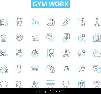 Gym work linear icons set. Cardio, Strength, Weights, Resistance ...