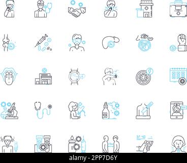 Pathogen control linear icons set. disinfectant, sanitation ...