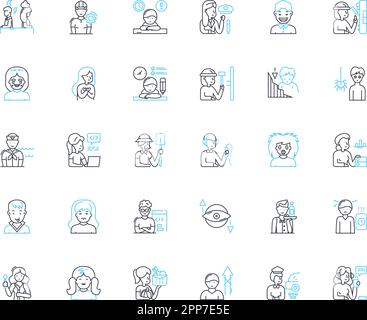 Excited energy linear icons set. Thrill, Euphoria, Enthusiasm ...
