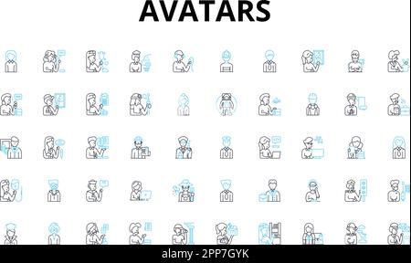 Avatars linear icons set. Virtual, Character, Online, Representation ...