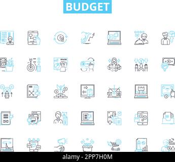 Budget linear icons set. Thrifty, Economy, Frugal, Affordable, Savings ...