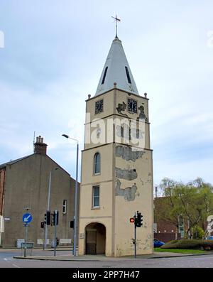 Georgian Newton Tower at the main entrance to Ayr with four face clock ...