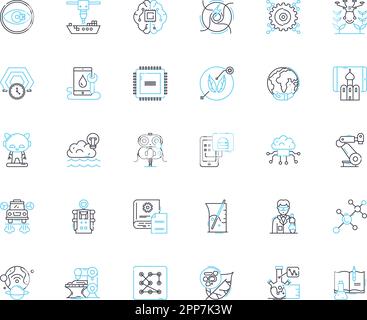 Computerized systems linear icons set. Automation, Artificial intelligence, Integration ...