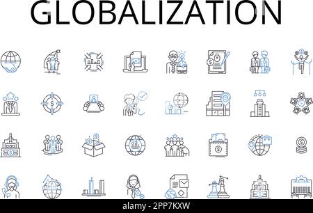 Globalization line icons collection. Urbanization, Digitization ...