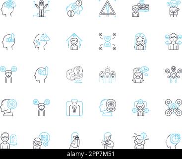 Cognitive process linear icons set. Perception, Attention, Memory ...